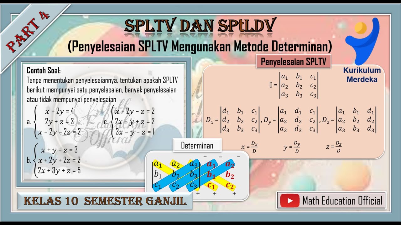 (PART 4) Penyelesaian SPLTV Menggunakan Metode Determinan - YouTube