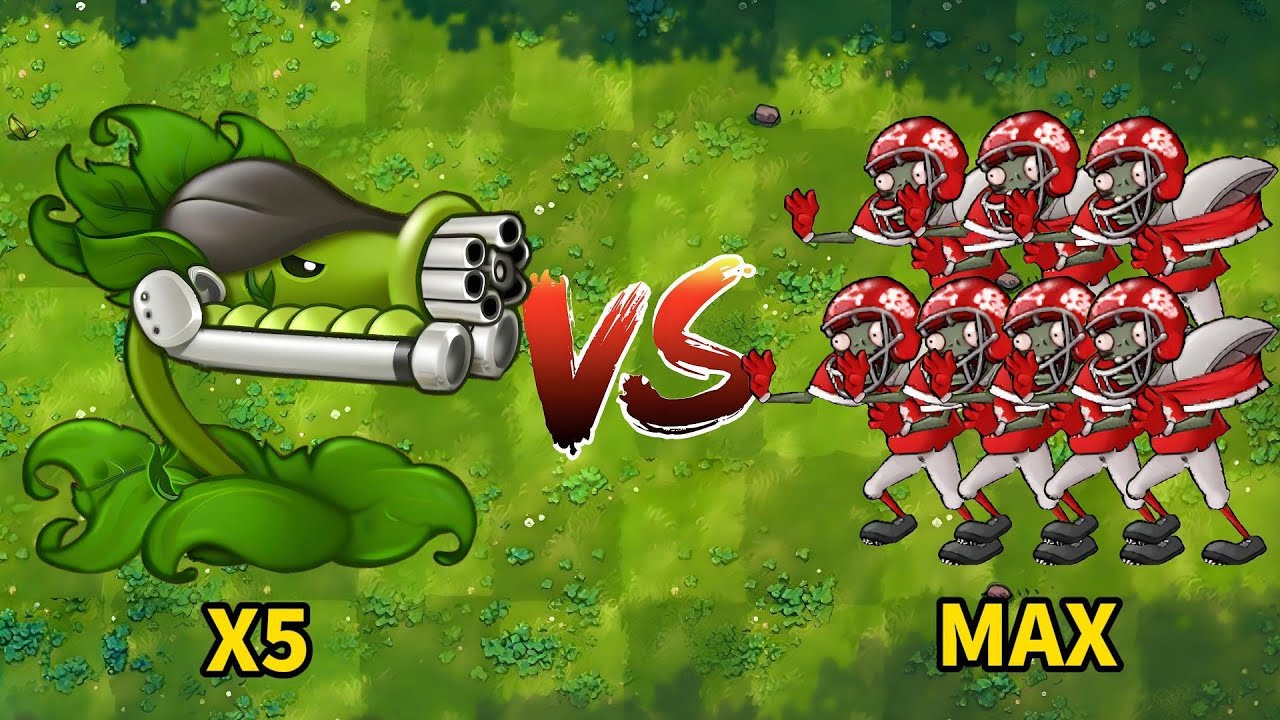 PVZ 1 Fusion Challenge! 5 Plants VS Full Screen MAX Football Zombies ...