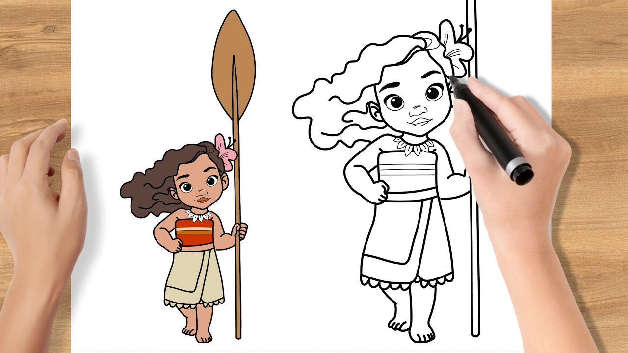 How to Draw Moana Easy Disney Cartoon - YouTube