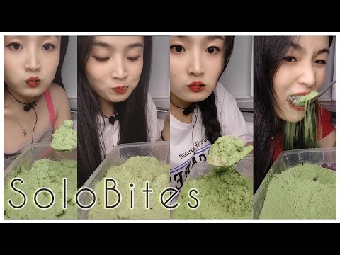 ASMR Heavy matcha eating ice| Soft ice |Soft ice | crushed 🥣 | white bites | V-Good crunchy ice