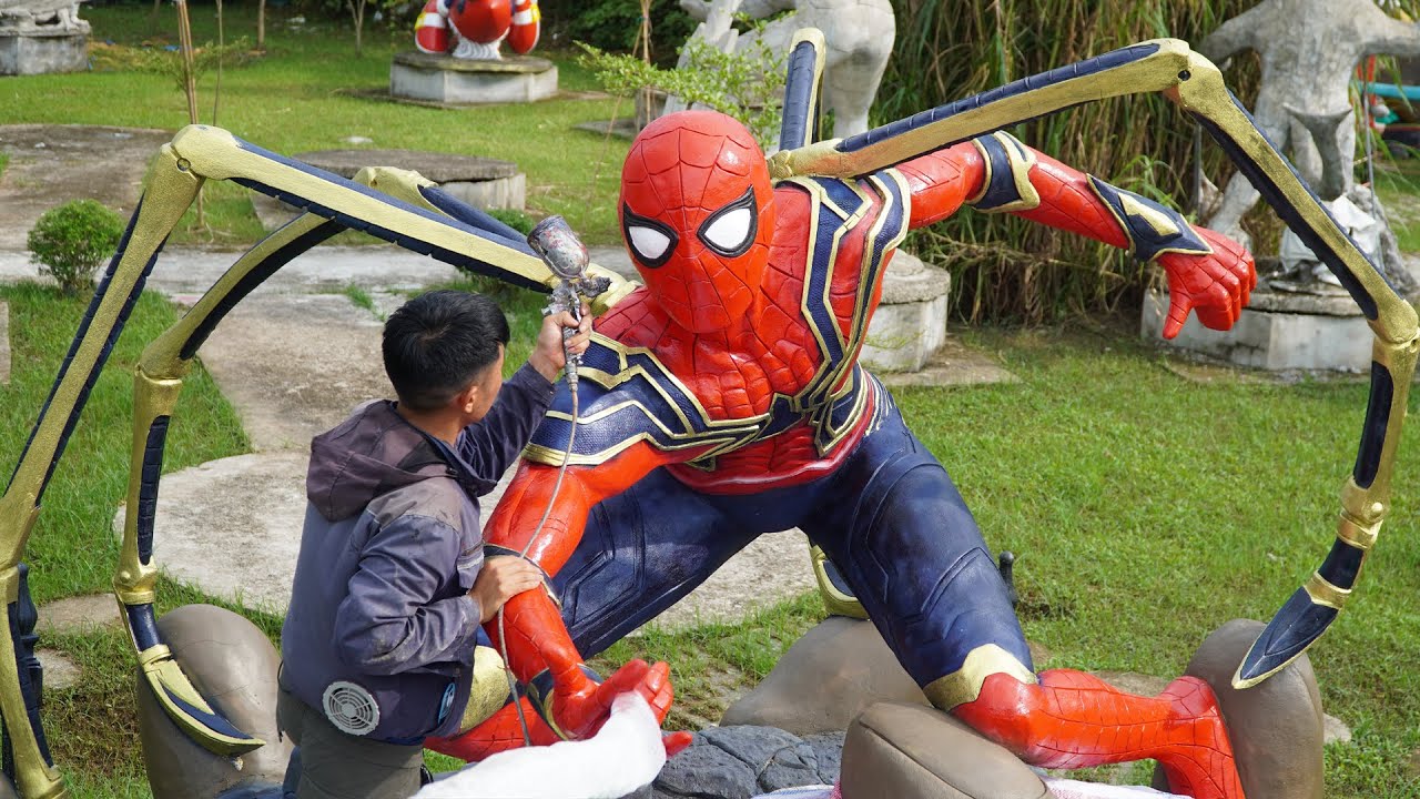 Painting Iron Spider-Man Cement Statue! - YouTube