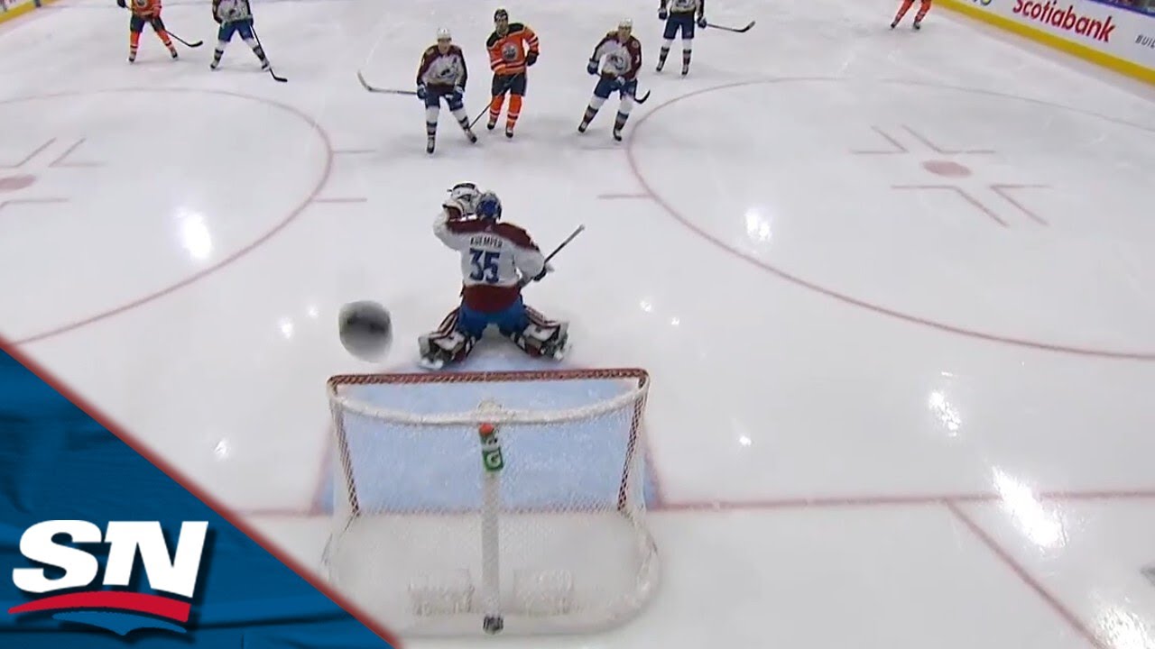 Evan Bouchard Bats In Own Rebound Off Glass To Score Unbelievable Goal ...