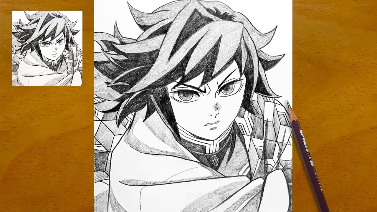 How to Draw Giyu Tomioka from Demon Slayer || Giyu Tomioka Drawing Step ...