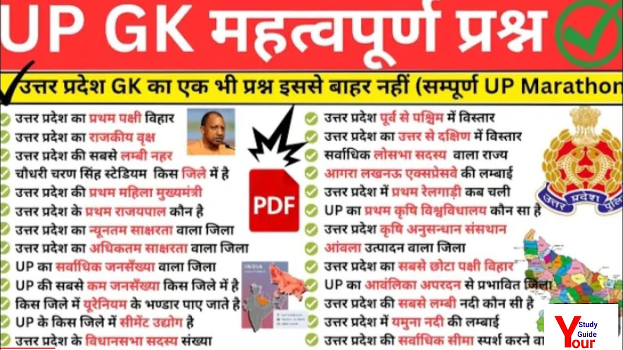 Up GK सभी महत्वपूर्ण प्रश्न || up gk question answer in hindi|| # ...