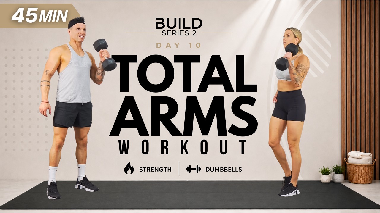 Day 10 | 45 Min SHOULDERS, BICEPS, TRICEPS DUMBBELL WORKOUT + CARDIO ...