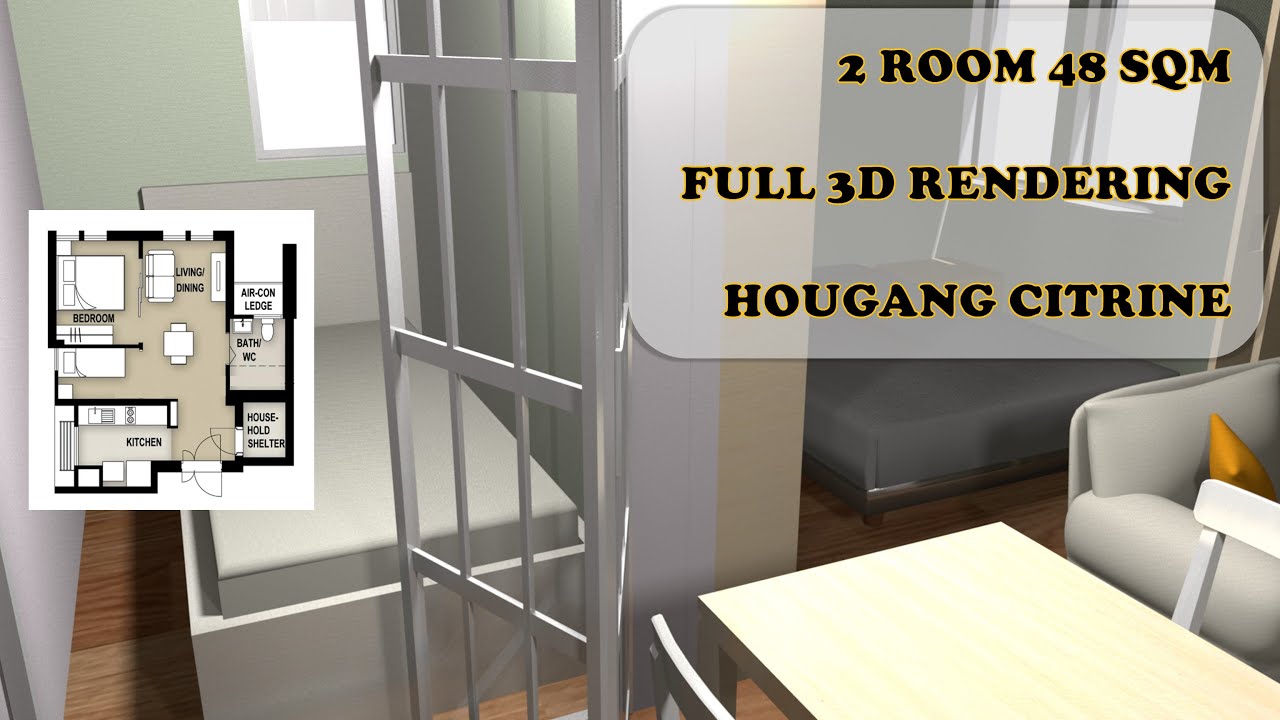 Full 3D Rendering of HOUGANG CITRINE - 2 ROOM 48 SQM HDB BTO FLAT ...