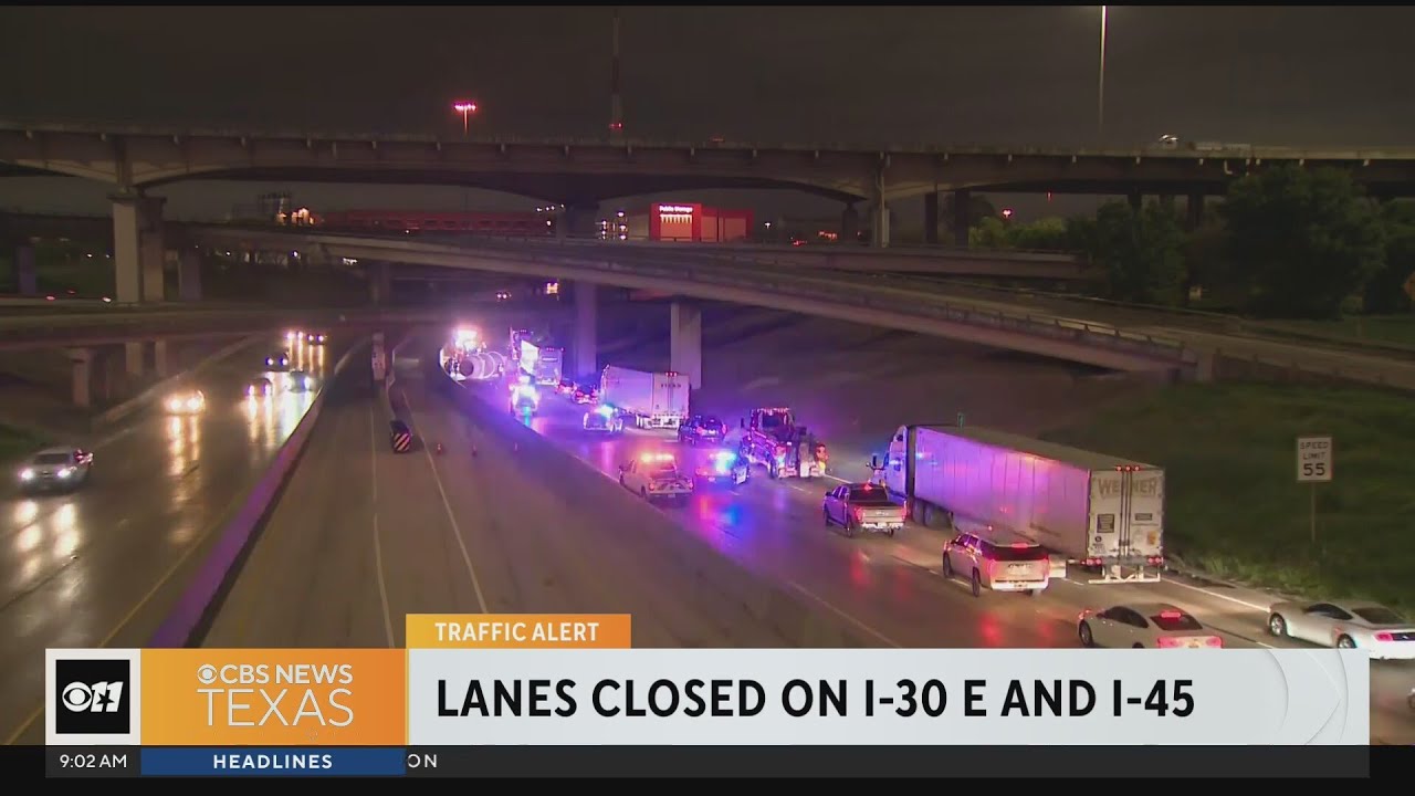Lanes closed on I-30 E and I-45 - YouTube