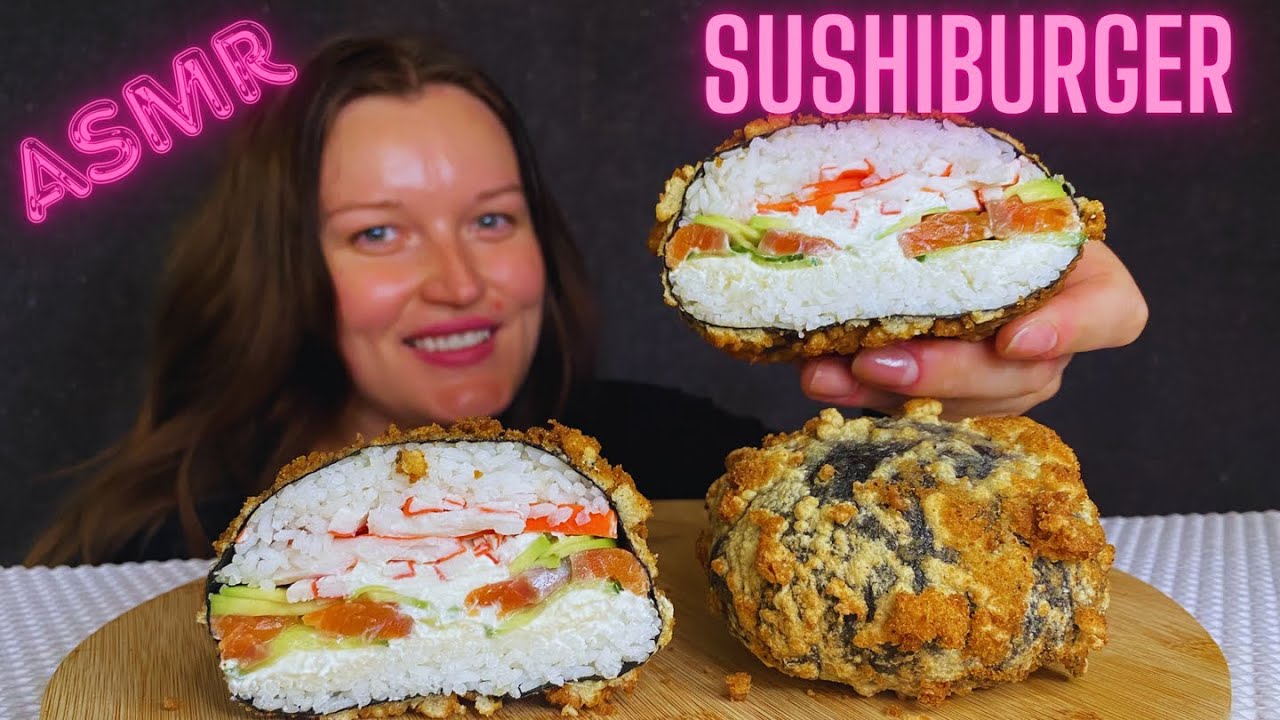 ASMR EATING BIG SUSHI BURGERS (NO TALKING) EATING SOUNDS |ASMR MUKBANG ...