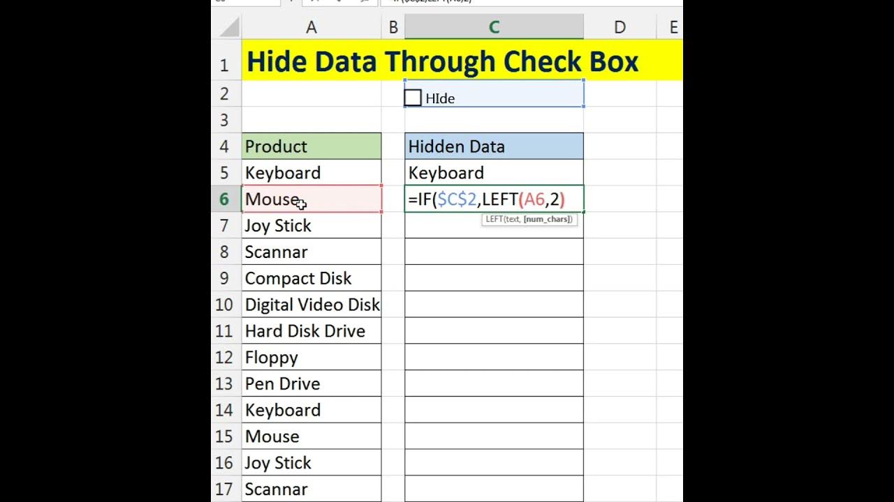 Excel Trick Hide Data By A Button Shorts Excel Msexcel Youtube
