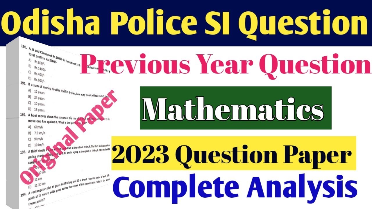 SI 2023 Previous year Question Odisha police// Odisha Police SI ...