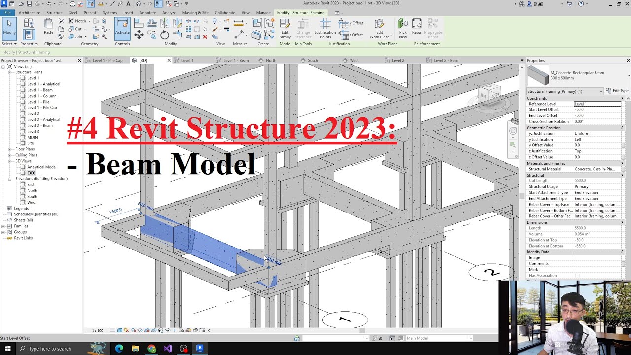 #4 Mô hình Dầm Revit structure 2023 | #4 Beam Model Revit structure 2023 - YouTube
