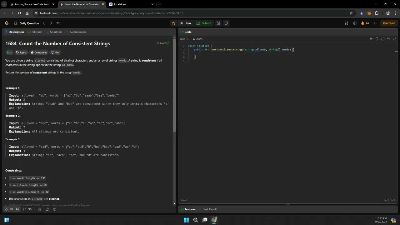 Count The Number Of Consistent Strings Leetcode 1684 Java Solution