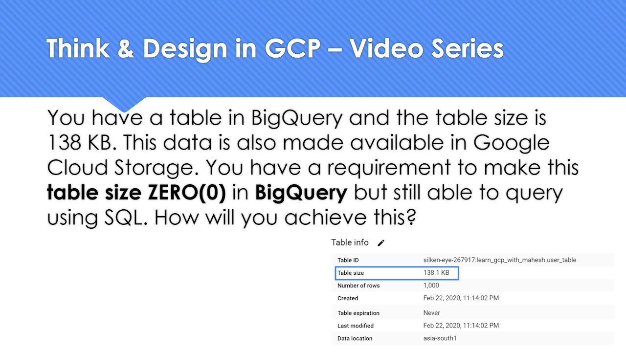 Think & Design in GCP - How to make a table size ZERO in BigQuery but ...