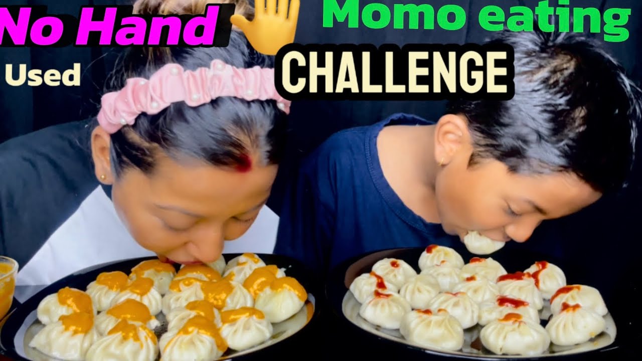 NO HAND 🖐️ 🤚 MOMOS Eating challenge || No hand eating competition ...