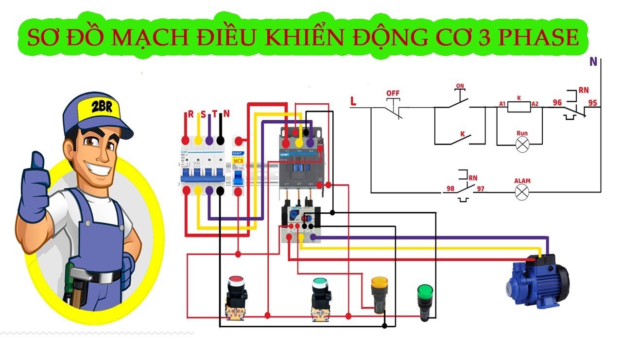 Sơ đồ điều mạch điều khiển động cơ 3 pha bằng nút nhấn ON OFF | 3 phase ...