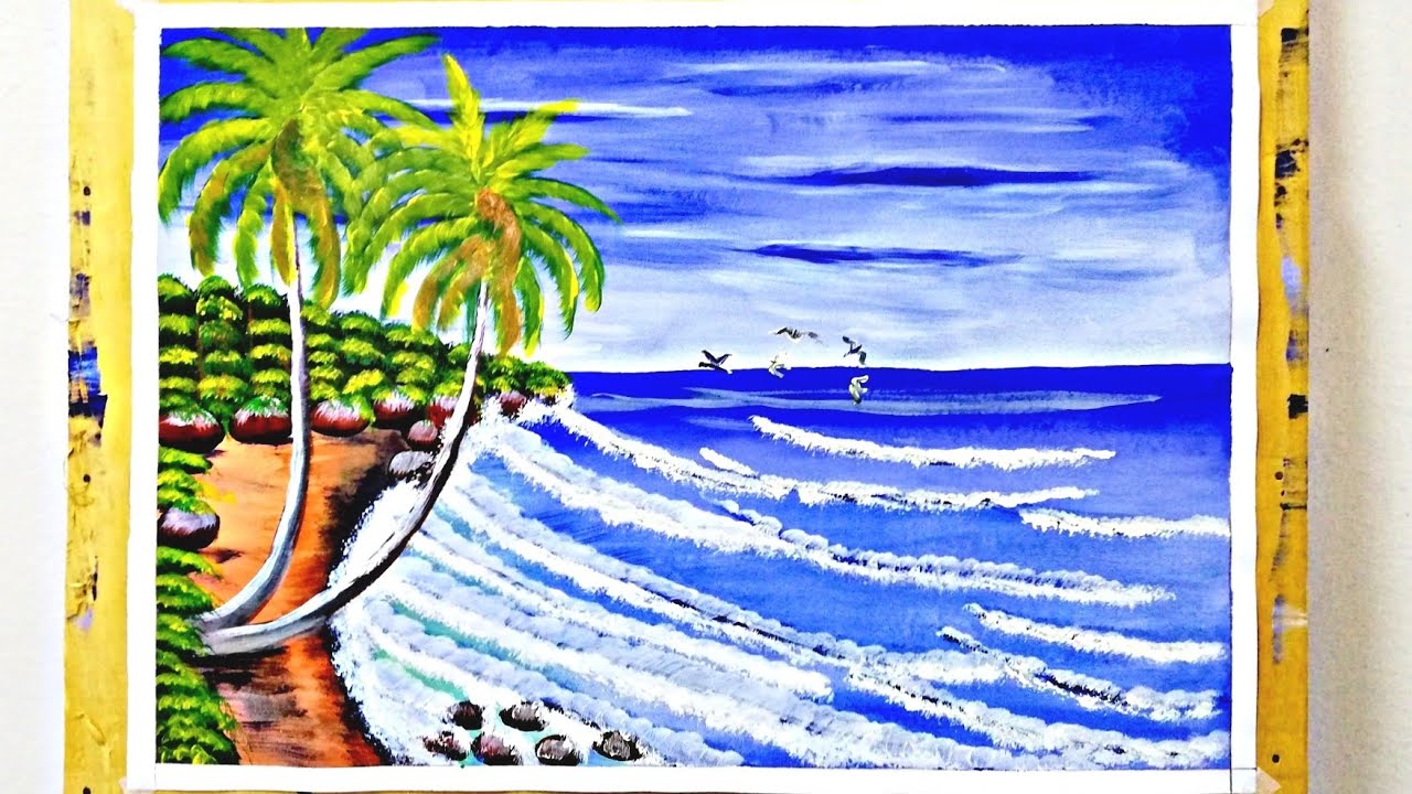 How painting a Nice Sea View...With Acrylic Paint - YouTube