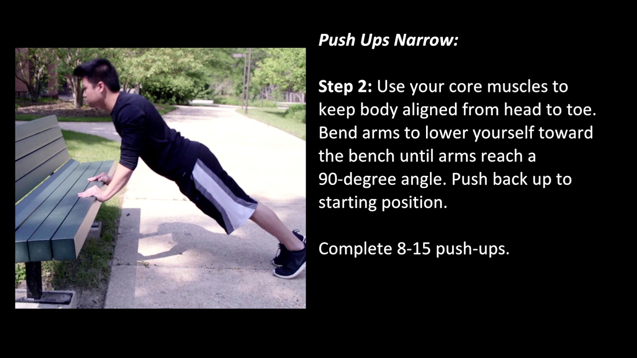 BENCH FIT PROGRAM: NARROW PUSH UPS | OCC FITNESS CENTER - YouTube