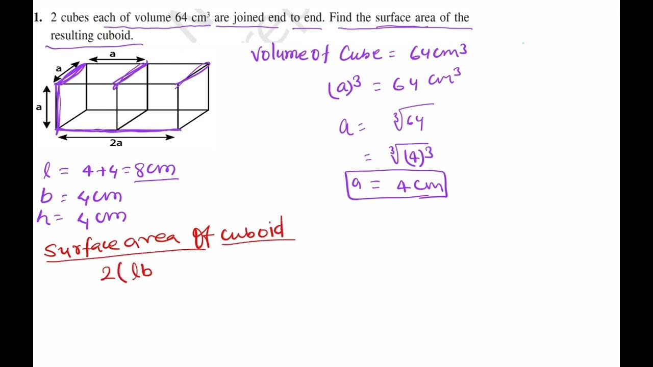 2 cubes each of volume 64 cm3 are joined end to end. Find the surface ...