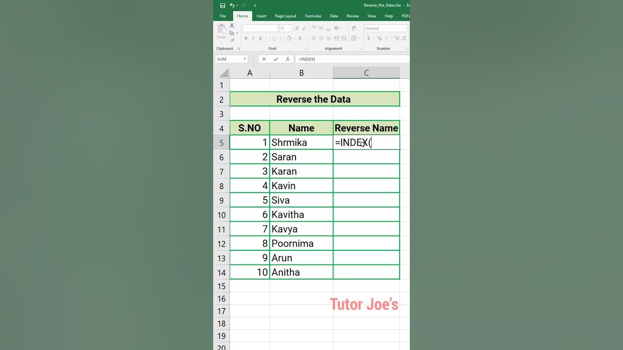 Reversing Data in Excel: A Comprehensive Guide to Data Transformation | Tutor Joes - YouTube