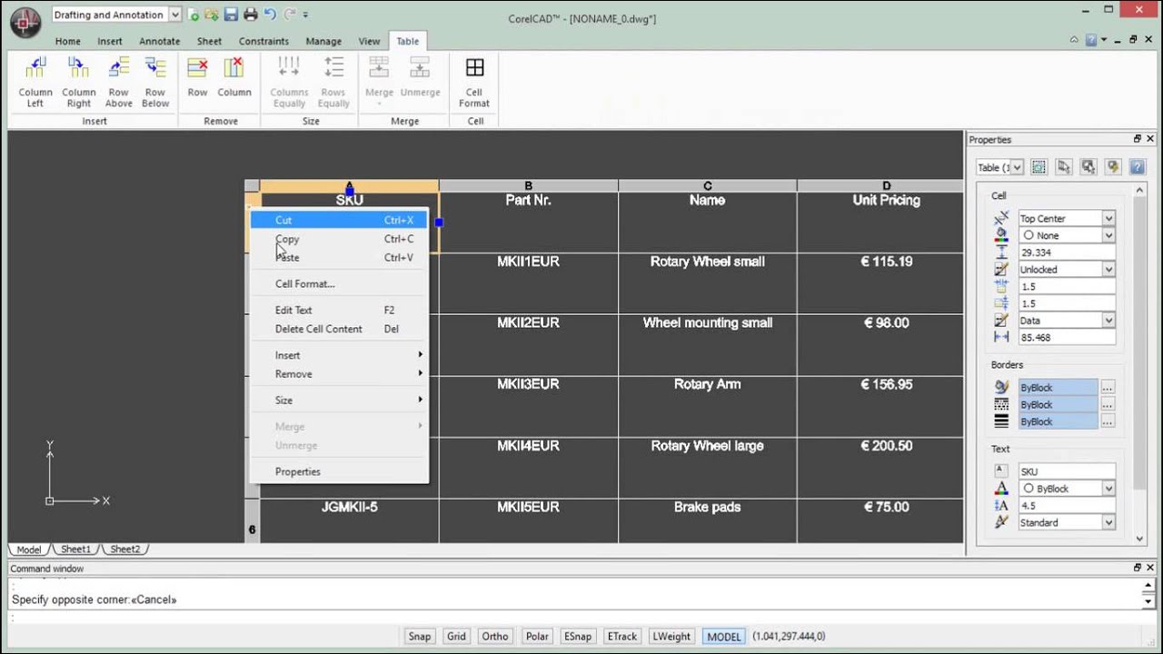 Interactive Table Editing in CorelCAD - YouTube