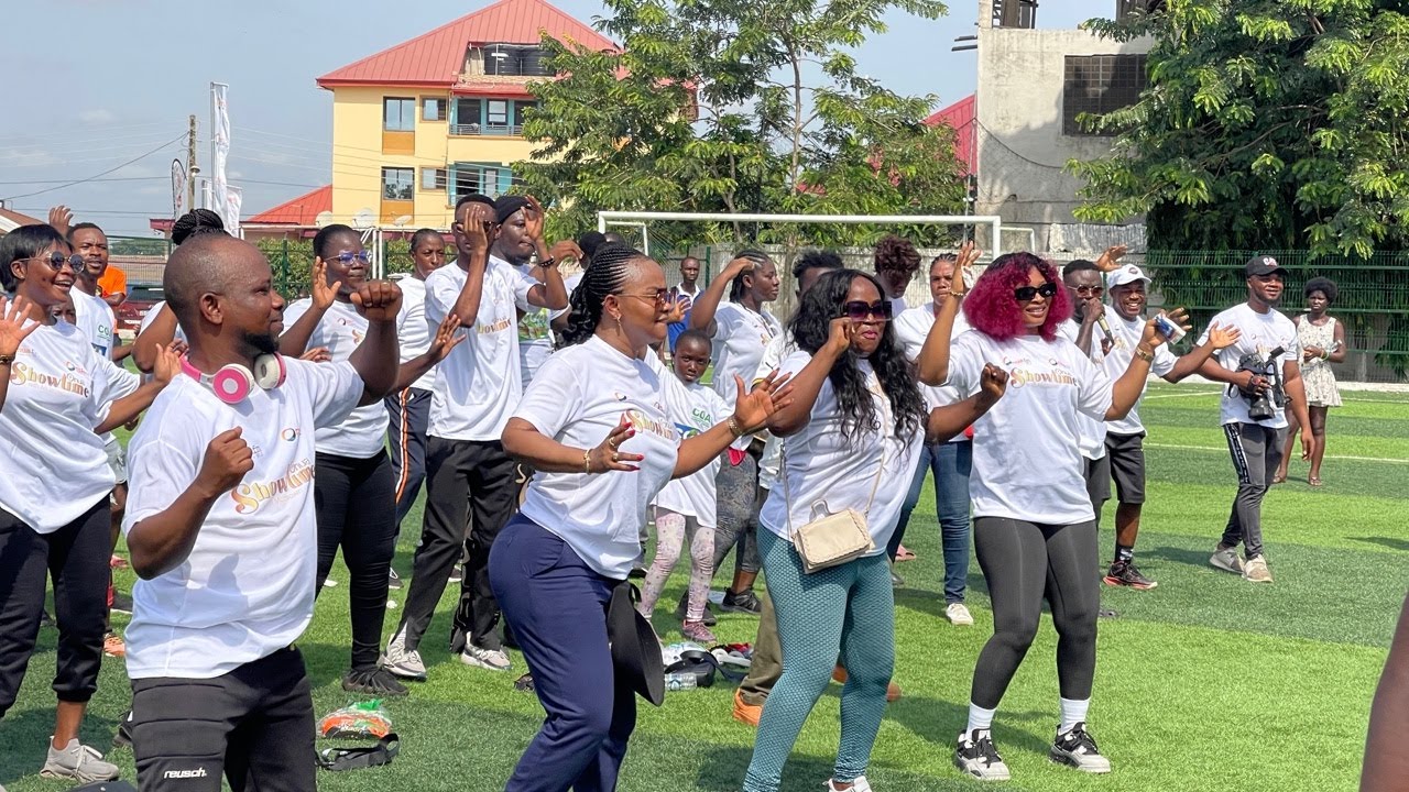 Nana Ama McBrown and Kumawood stars having aerobics at Kumasi Asokwa ...