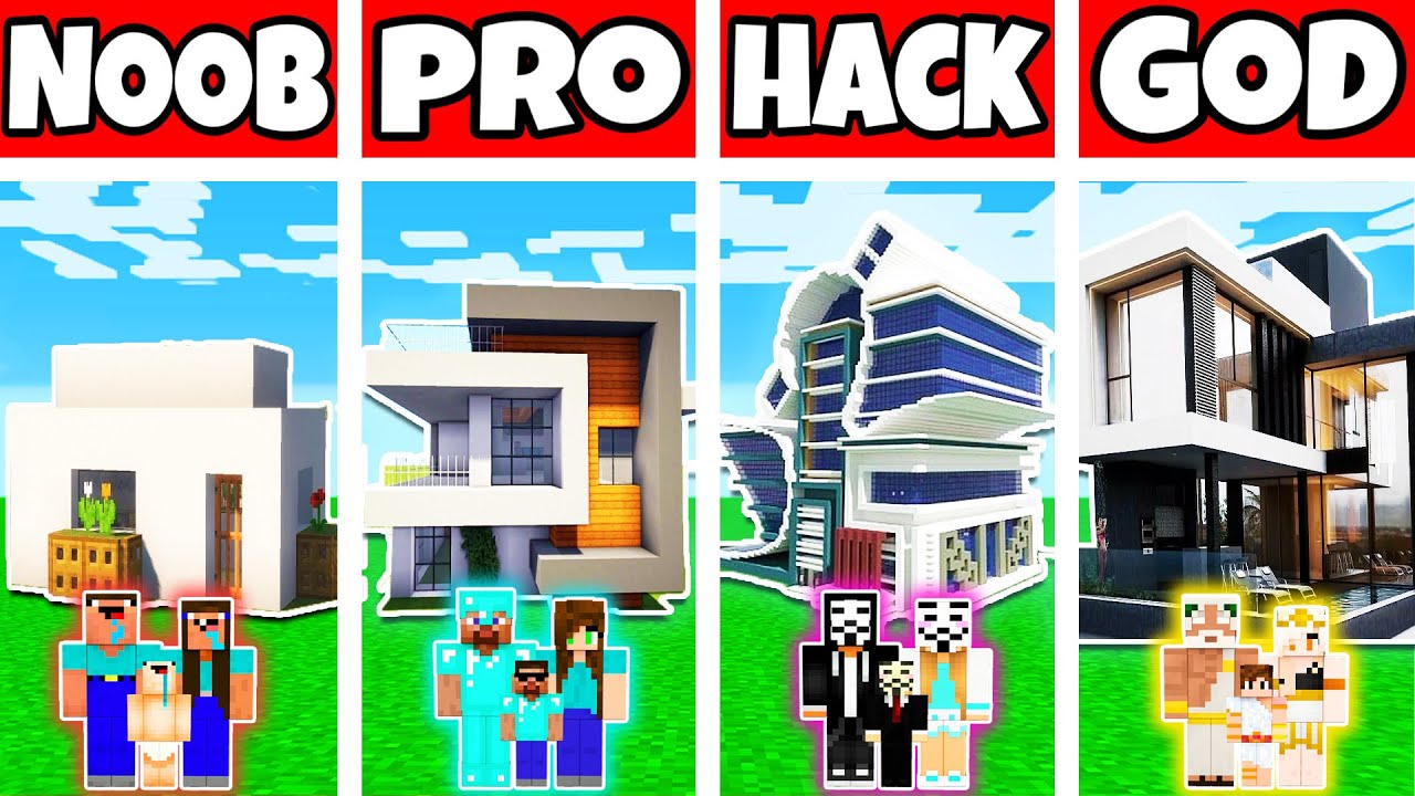 Minecraft: FAMILY HI-TECH HOUSE BUILD CHALLENGE - NOOB vs PRO vs HACKER ...