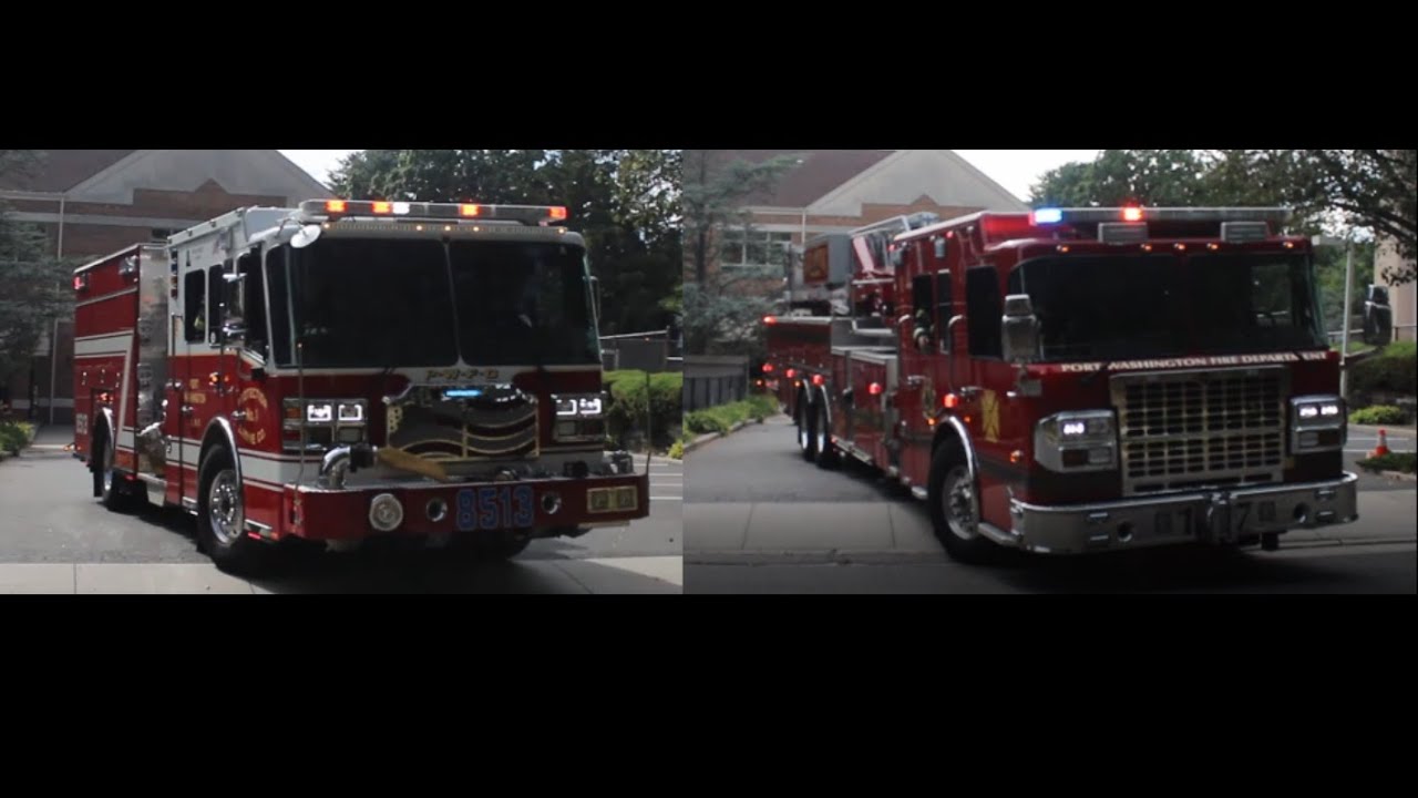 Port Washington Fire Department *Q2B* Engine 8513 & Tower ladder 17 ...