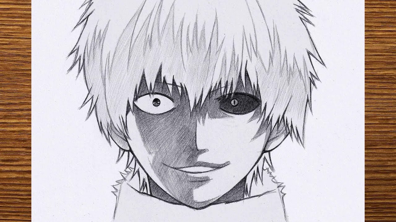 Anime sketch | how to draw Ken Kaneki from Tokyo Ghoul | step by step ...