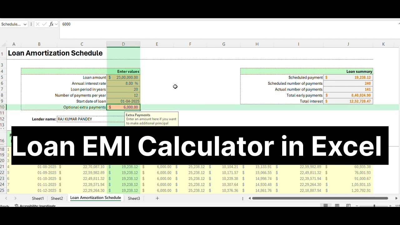 Excel loan and EMI Calculator easy method - YouTube