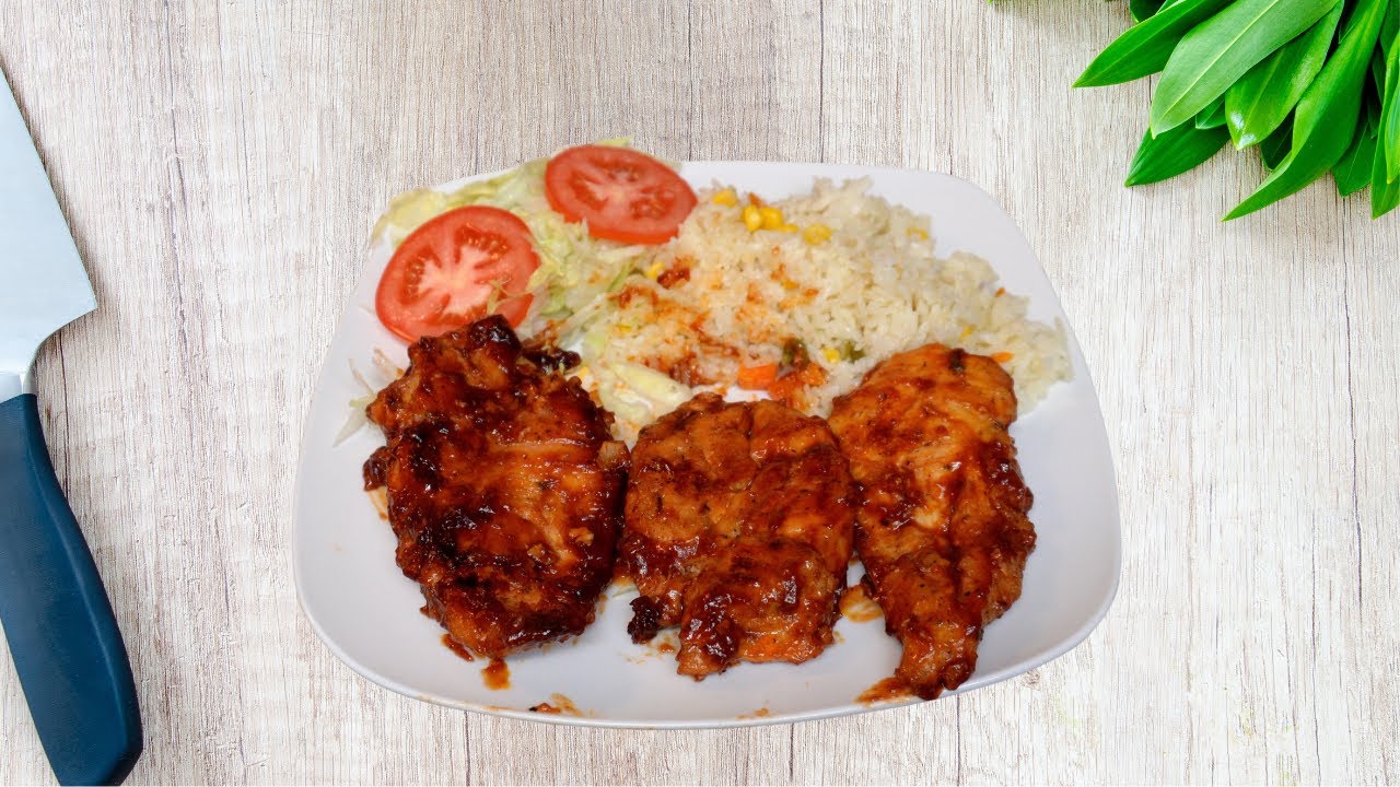 Cómo hacer pechuga de pollo con salsa BBQ y arroz blanco con verduras 🐔 ...