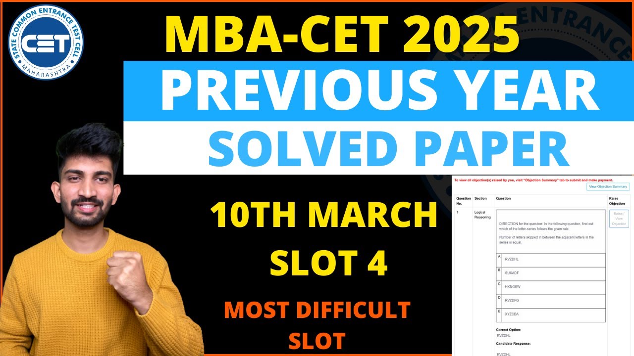 MBA CET 10th March Slot 4 Solved Question Paper | Mba cet Previous Year ...