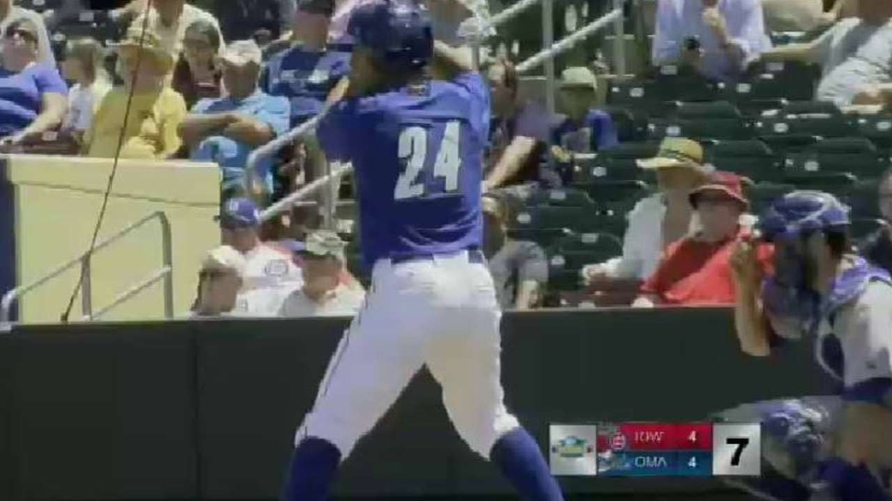 Omaha's Cuthbert hits two-run homer - YouTube