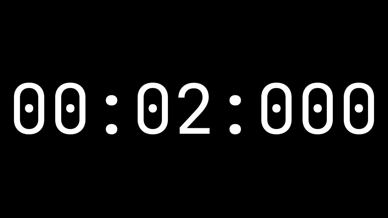 Countdown timer 2 seconds [00:02:000] - White on black with ...