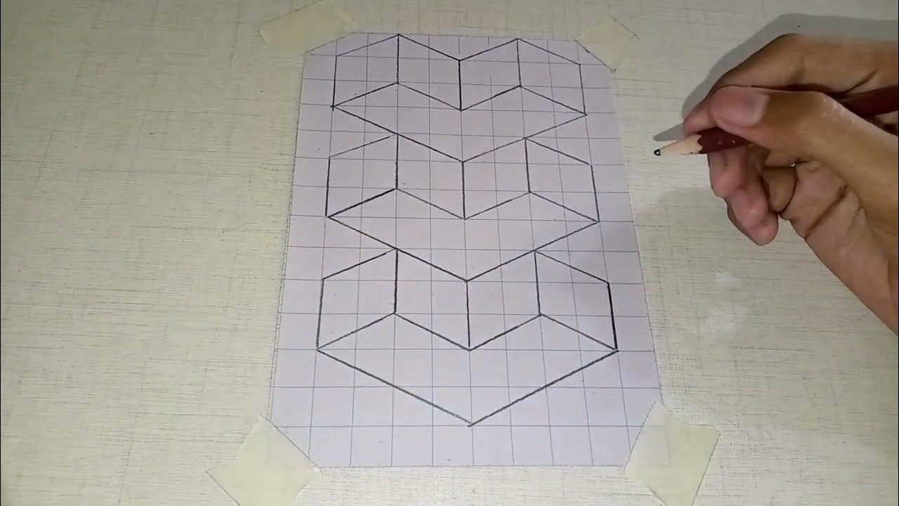 Easy 3d heart on graph paper drawing - YouTube