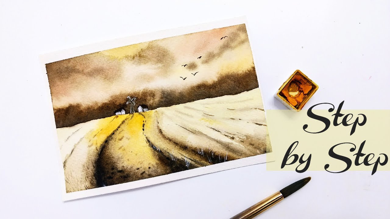 Step by step abstract hay field painting tutorial » How to paint a ...