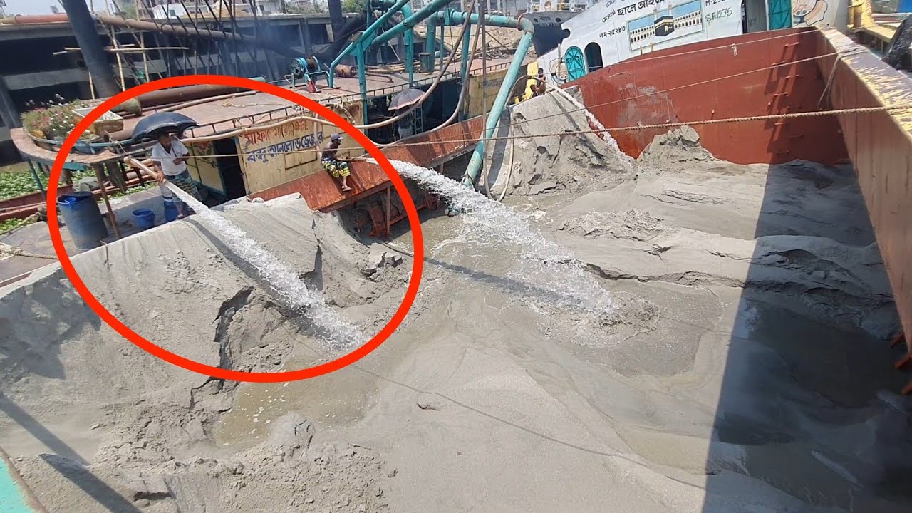 Sand unload big barge unloading sand relaxing video unload by bondho ...