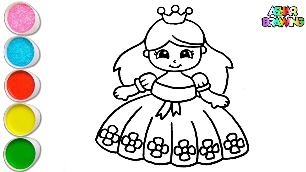 Cute Princess Drawing, Painting and Coloring For Kids and Toddlers_ How ...