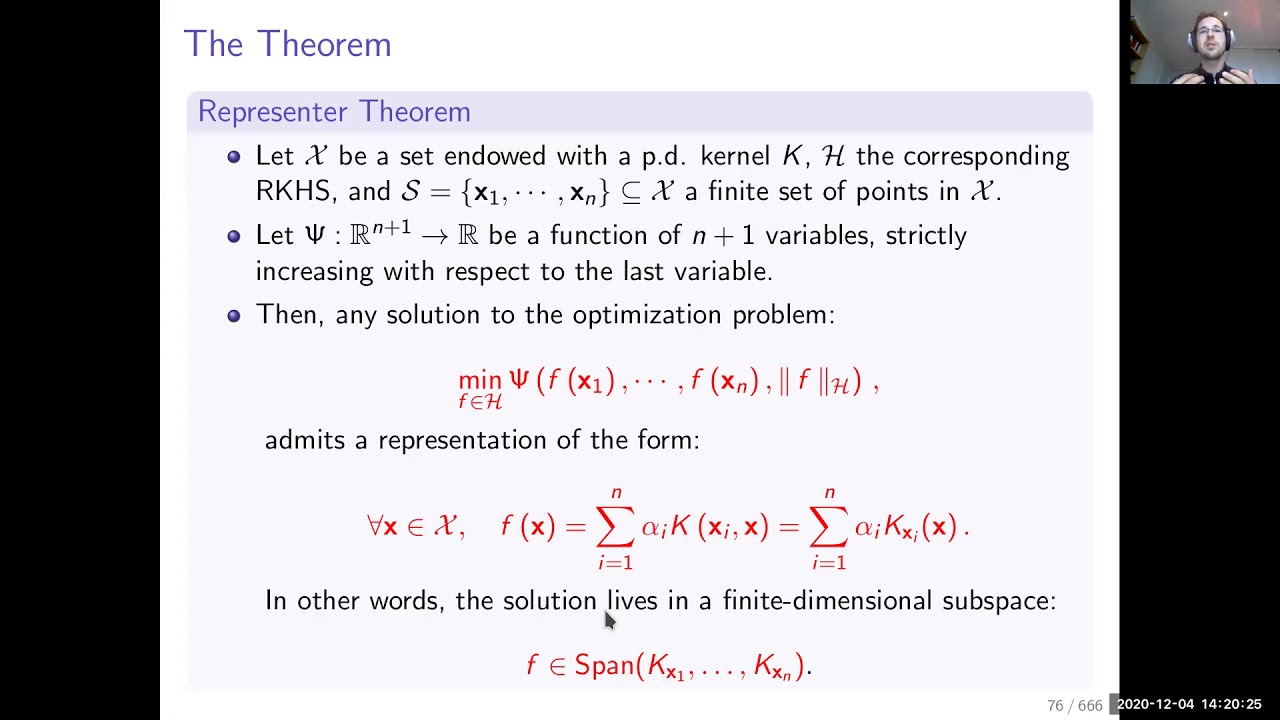 Lecture 5 on kernel methods: Representer theorem - YouTube