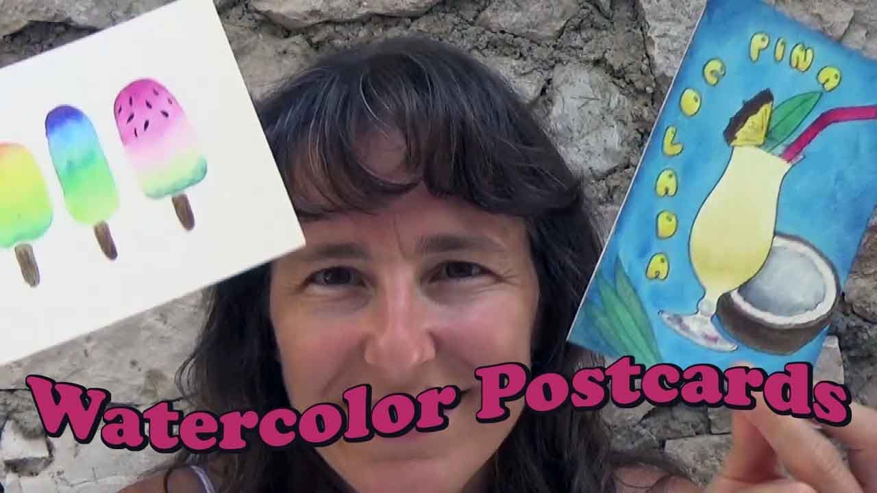 Watercolor Postcards Tutorial 🎨🐚⛵ DIY Summer Postcards - YouTube