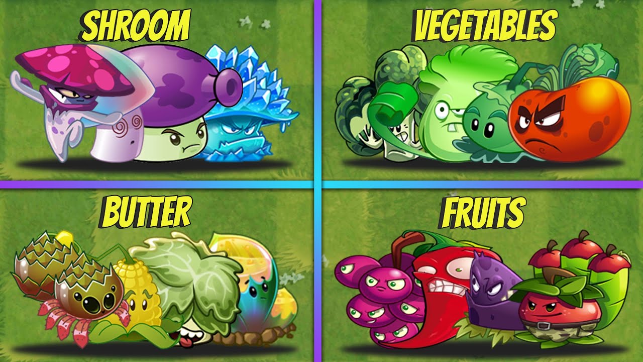 PvZ 2 | 4 Team BUTTER | VEGETABLES | FRUITS | SHROOM - Who Will Win ...