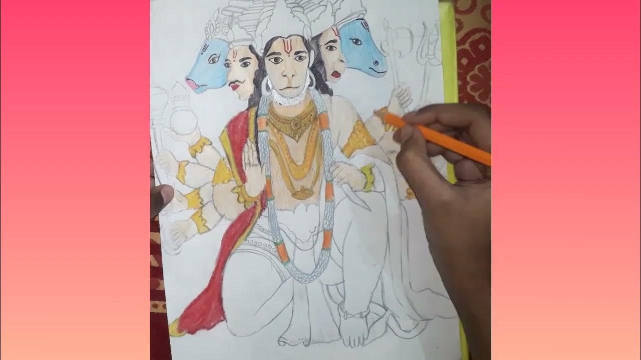 How to draw Panchmukhi Hanuman ji, Lord hanuman drawing, outline ...