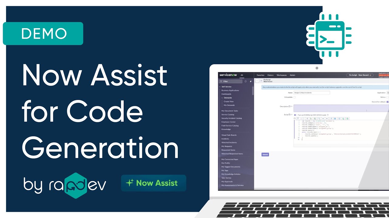 Now Assist for Code Generation I RapDev ServiceNow Demo - YouTube