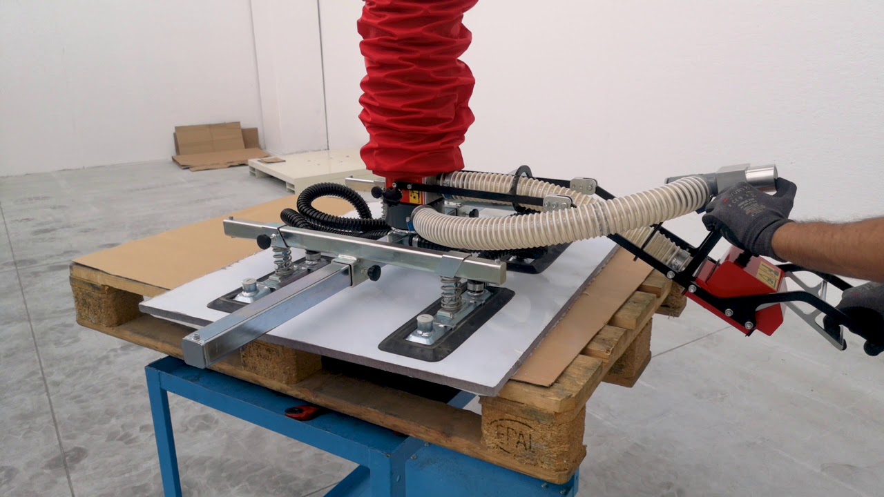 PNEUMATIC TUBE LIFTER WITH AG044 CRANE FOR DIFFERENT SIZE PANELS - YouTube