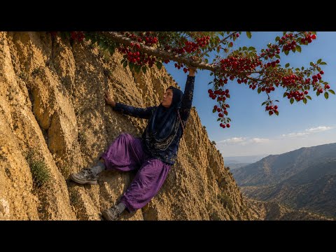 🍒🦅 Wild Cherries in the Zagros | Ismat's Encounter with a Bird of Prey 🏔️