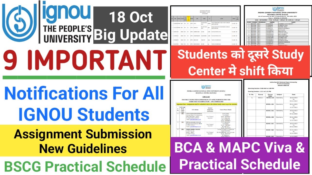 IGNOU Released 9 Notifications For All | BSCG Practical Schedule ...