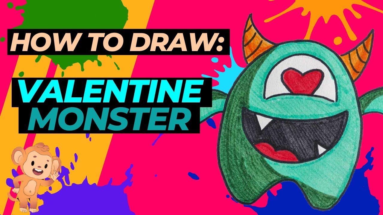 How to Draw: A CUTE VALENTINE'S MONSTER for KIDS - YouTube