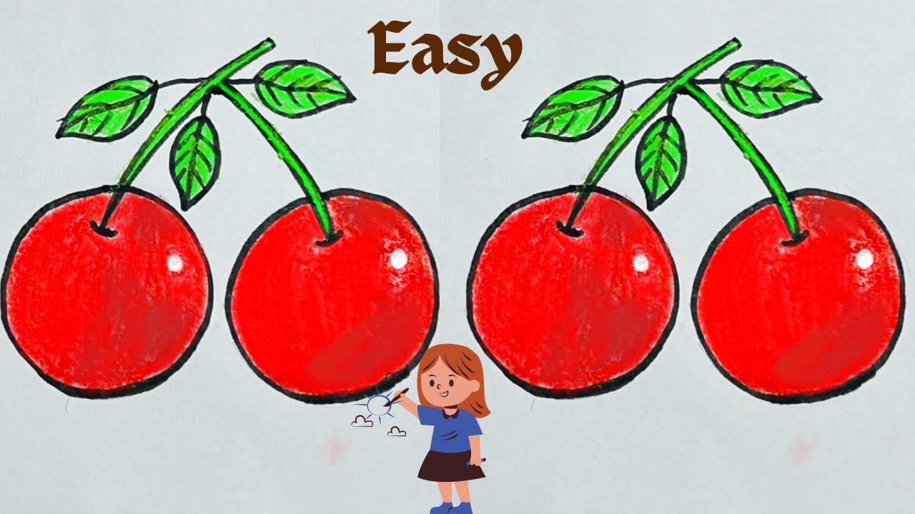 How to Draw Cherry In Easy Way. Kids Easy Drawing . Cherry Colour ...