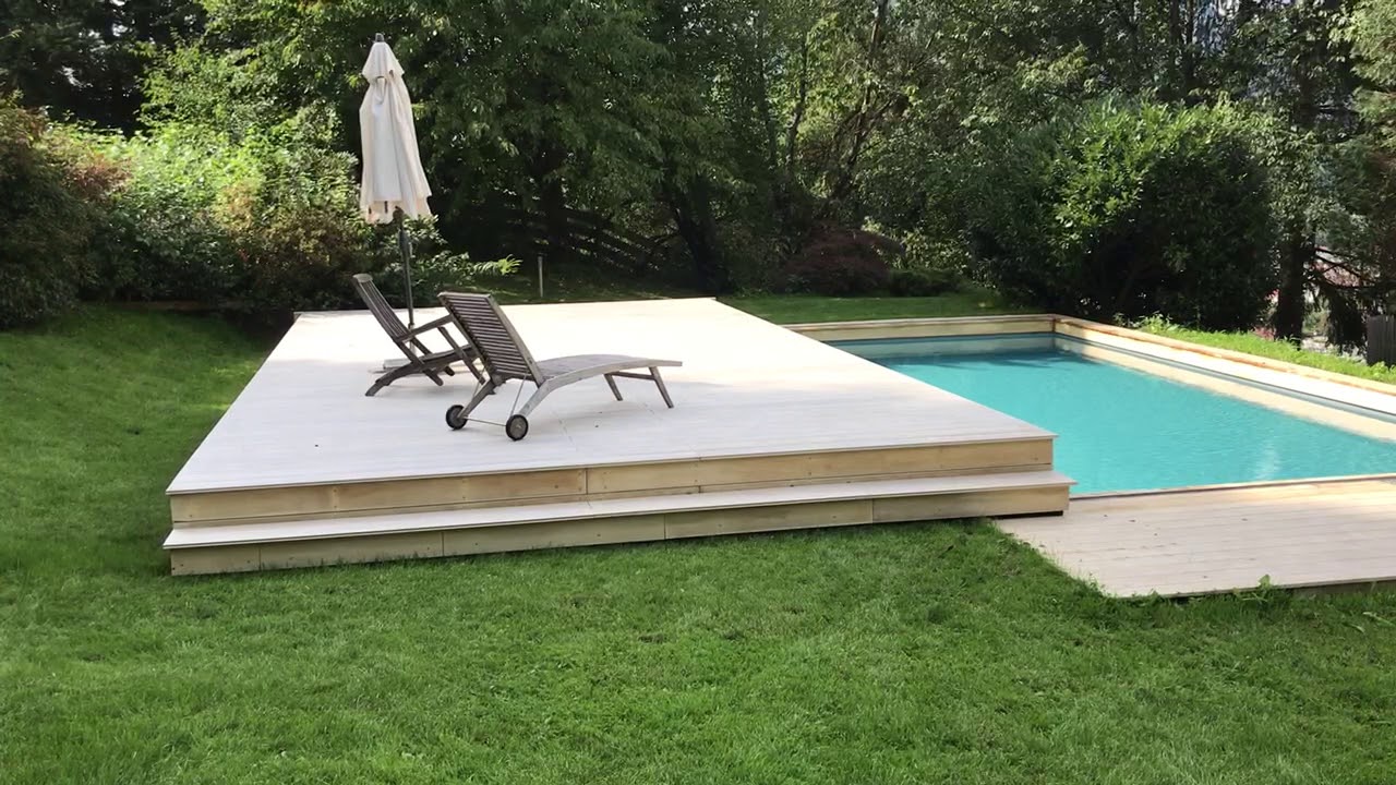 vollautomatische begehbare Poolabdeckung 10,0 x 4,5 m - YouTube