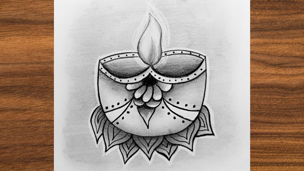 Easy Diya Drawing for Beginners | Diwali Drawing | Pencil Sketch - YouTube