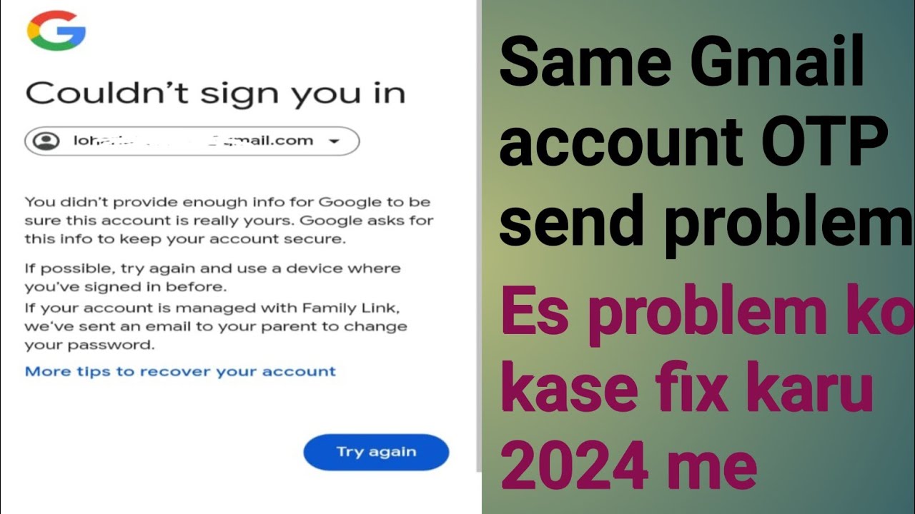 Couldn't sign you in Google account 2 step verification problem Same ...